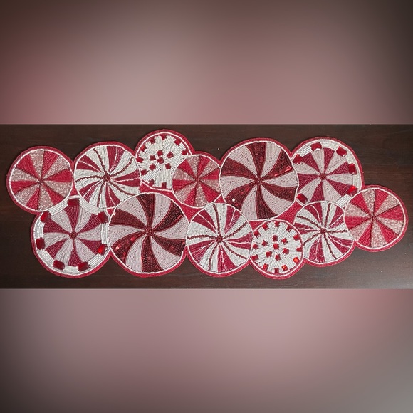 Cost Plus World Market | Holiday | Beaded Peppermint Table Runner Nwt ...